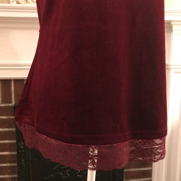 Modcloth | Tops | Burgundy Velvet Top With Lace | Poshmark